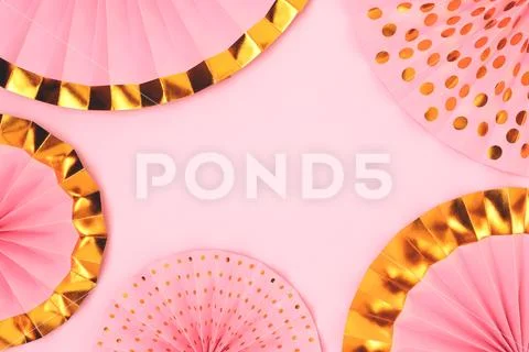 Border frame made of paper fans on a pink background. ~ Premium Photo ...