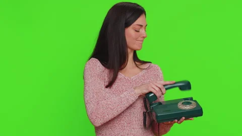 Bored, tired woman talking on wired vint... | Stock Video | Pond5