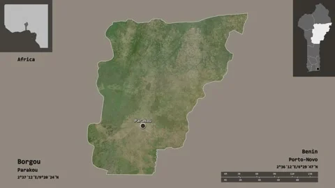 Borgou location. Benin. Satellite map | Stock Video | Pond5