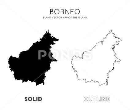 Borneo map. Blank vector map of the Island. Borders of Borneo for your ...