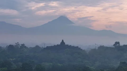 Borobudur Temple with Merbabu and Merapi... | Stock Video | Pond5