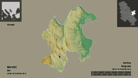 Borski location. Serbia. Relief map | Stock Video | Pond5