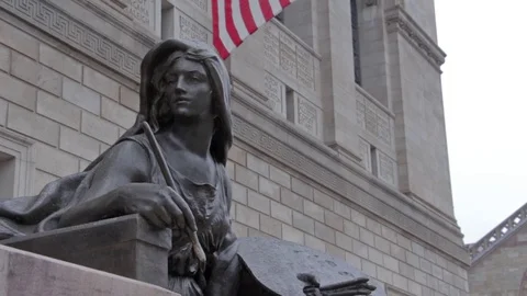 Boston Downtown Library Statue 02 MP4 | Stock Video | Pond5