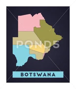 Botswana map. Country poster with regions. Shape of Botswana with ...