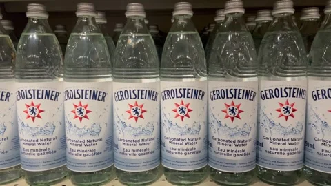 Bottles of Gerolsteiner carbonated natur... | Stock Video | Pond5