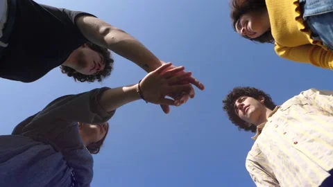 bottom-up shot of friends putting their ... | Stock Video | Pond5