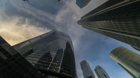 bottom-up view of rotating skyscrapers a... | Stock Video | Pond5