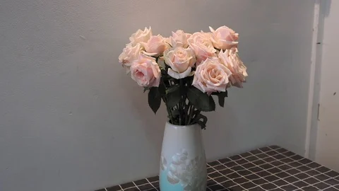 Bouquet of Pink Roses In A Vase Inside A... | Stock Video | Pond5