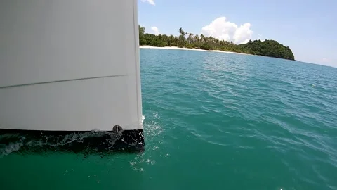 The bow of a sailing catamaran cuts the ... | Stock Video | Pond5