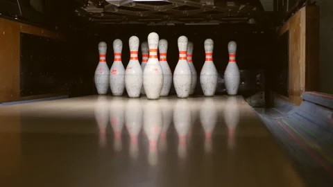 Bowling ball falls into a bowling alley.... | Stock Video | Pond5