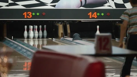 Bowling game. Path. The ball breaks skit... | Stock Video | Pond5