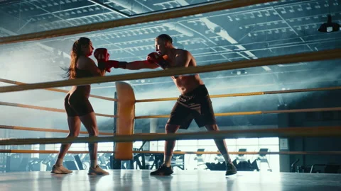 Boxers in Sync: Male and Female Athletes... | Stock Video | Pond5