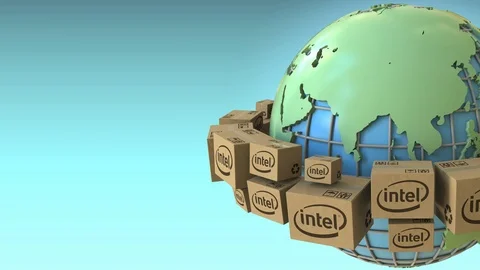 Boxes with Intel logo around the world, ... | Stock Video | Pond5