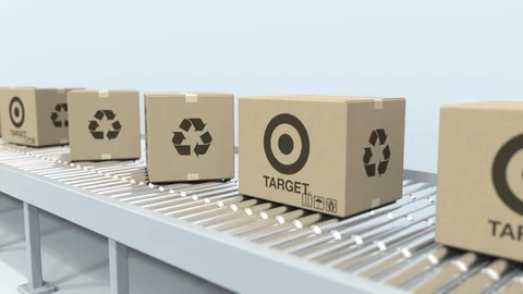 Boxes with TARGET logo move on roller co... | Stock Video | Pond5