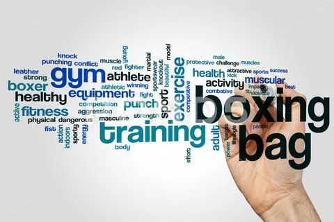 Boxing bag word cloud concept on grey background ~ Premium Photo #73517664