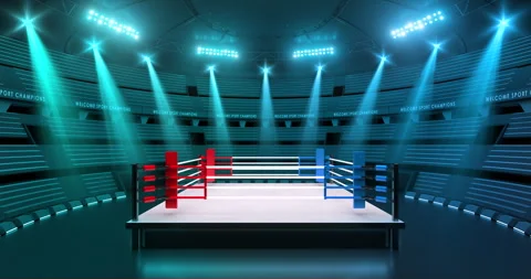 Boxing ring inside of arena at night wit... | Stock Video | Pond5