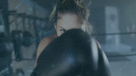 Boxing woman with digital wave animation... | Stock Video | Pond5