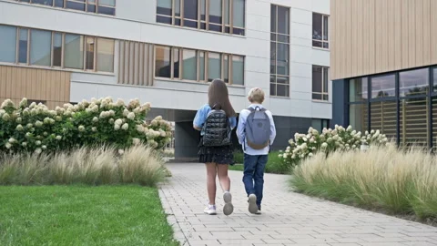A boy and a girl, primary school student... | Stock Video | Pond5