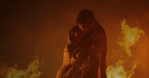 Boy and girl trapped in fire crying for ... | Stock Video | Pond5