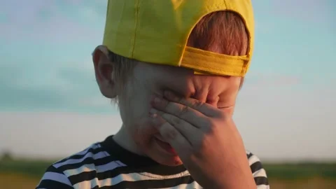 boy kid crying flowing tears a screaming... | Stock Video | Pond5