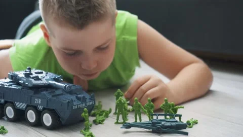 Boy Play Soldier Mini Figure Toy in the... | Stock Video | Pond5