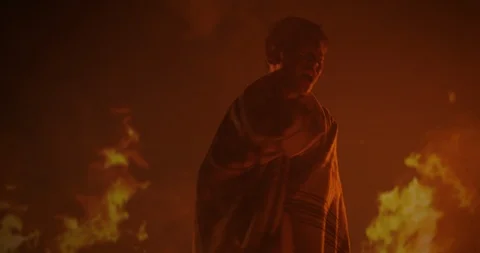 Boy trapped in fire crying for help | Stock Video | Pond5