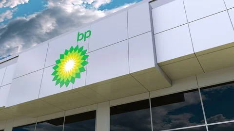 BP logo on the modern building facade. E... | Stock Video | Pond5