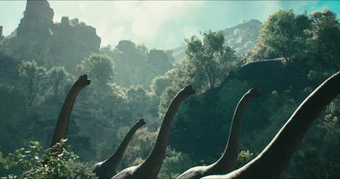Brachiosaurus herd, sauropod walking in ... | Stock Video | Pond5