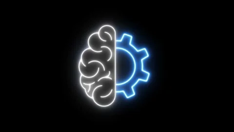 brain and ai neon animated brain and ai ... | Stock Video | Pond5