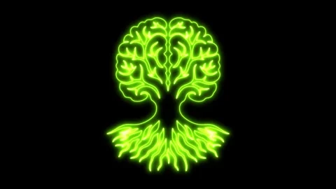 Brain Tree with Roots Neon Animation | Stock Video | Pond5