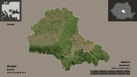 Brașov location. Romania. Satellite map | Stock Video | Pond5