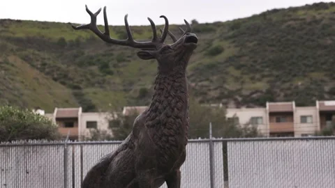 a brass statue of an elk with a white ch... | Stock Video | Pond5
