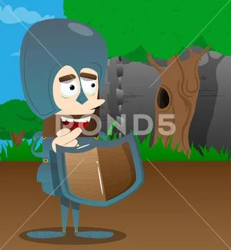 Brave knight in armor. Vector cartoon character illustration.: Graphic ...