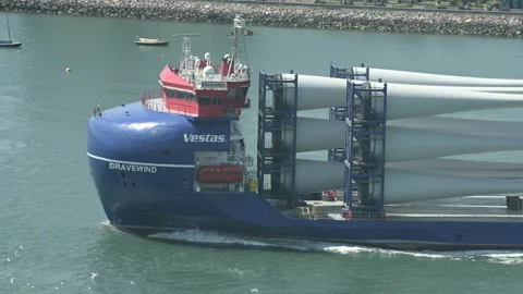 Bravewind leaves with wind turbine blade... | Stock Video | Pond5