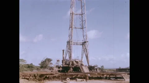 Brazil 1960s: Oil drilling rig on a plat... | Stock Video | Pond5