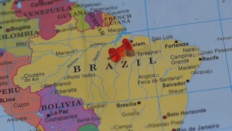 Brazil Map With Red Push Pin Pointing, C... | Stock Video | Pond5
