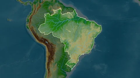 Brazil map - zoom. Regions. Physical. | Stock Video | Pond5