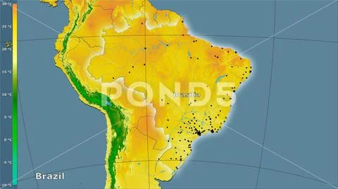 Brazil, mean temperature of warmest quarter - composition Illustration ...