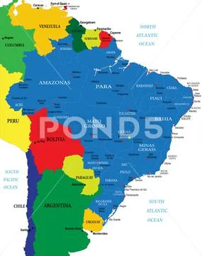 Brazil political map Stock Illustration ~ Graphic #134618860