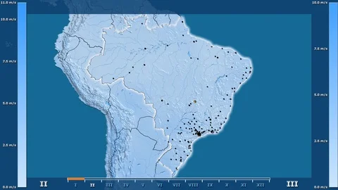 Brazil - wind speed, borders and cities | Stock Video | Pond5