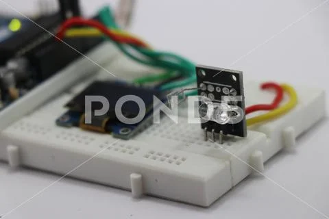 Photograph: Breadboard circuit using OLED module, Pulse sensor and some ...