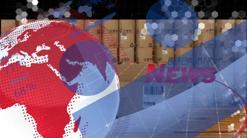 Breaking news animation over globe and w... | Stock Video | Pond5