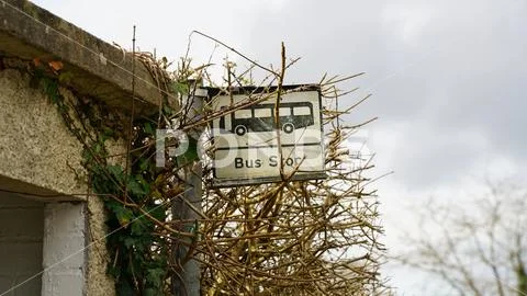 Brecon, Wales - March 18th 2024: Bus stop sign symbol in rural area ...