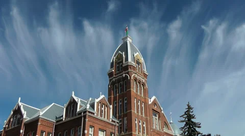Brick tower college building and clouds | Stock Video | Pond5