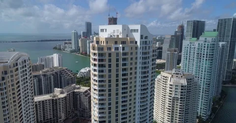 Brickell Key aerial building flyover and... | Stock Video | Pond5