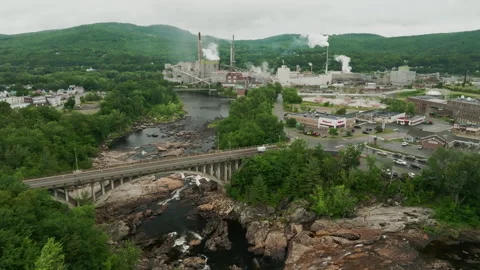 Bridge with Majestic Rumford Paper Mill ... | Stock Video | Pond5