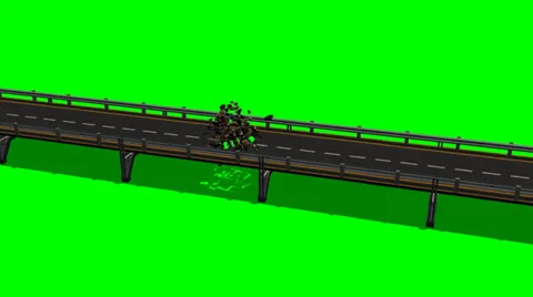 bridge roadway destruction - green scree... | Stock Video | Pond5