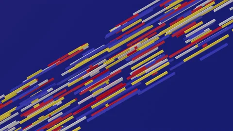 Bright colorful blocks flying. Blue back... | Stock Video | Pond5