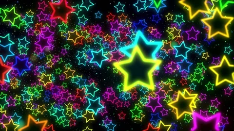 Bright, colorful neon stars flying in bl... | Stock Video | Pond5