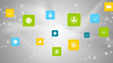 Bright communication icons on grey wavy ... | Stock Video | Pond5